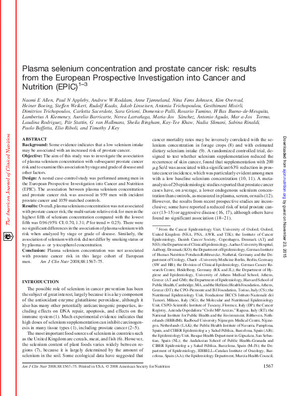 (PDF) Plasma selenium concentration and prostate cancer risk