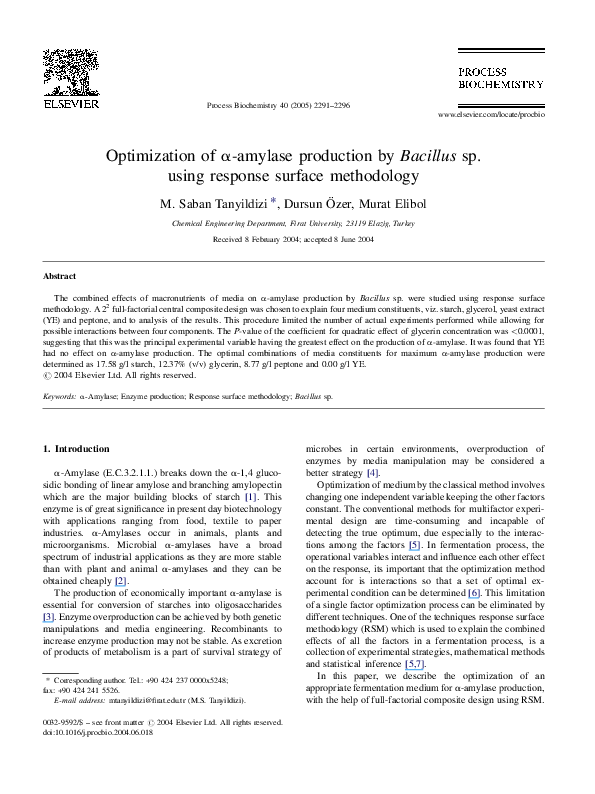 (PDF) Optimization of α-amylase production by Bacillus sp. using response surface methodology