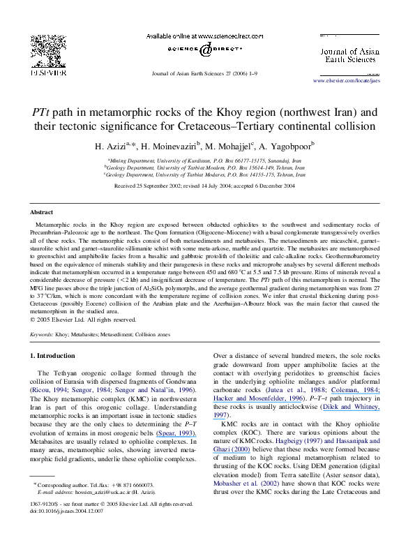 (PDF) PTt path in metamorphic rocks of the Khoy region (northwest Iran ...