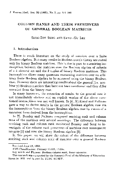 (PDF) Column ranks and their preservers of general boolean matrices