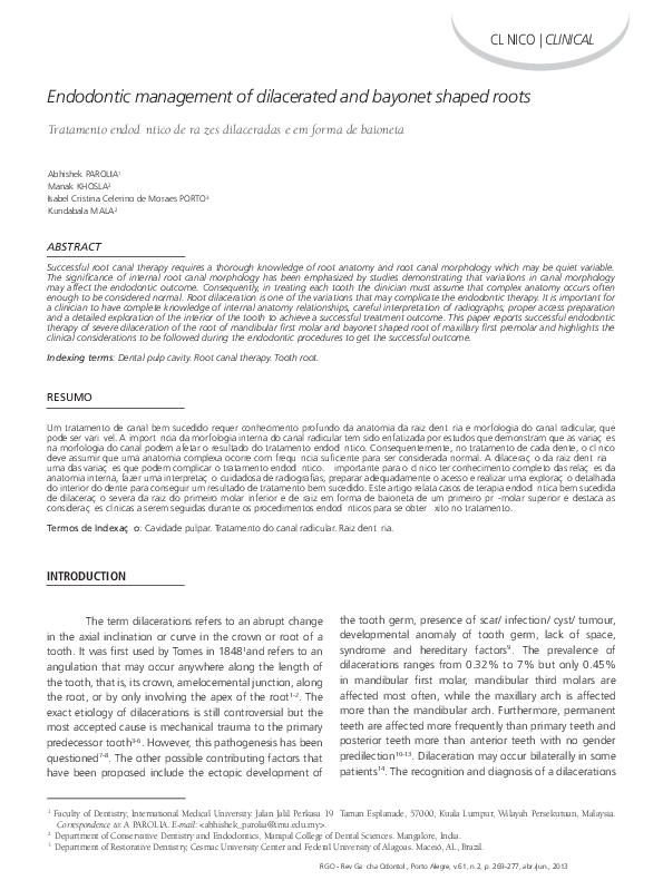 (PDF) Endodontic management of dilacerated and bayonet shaped roots