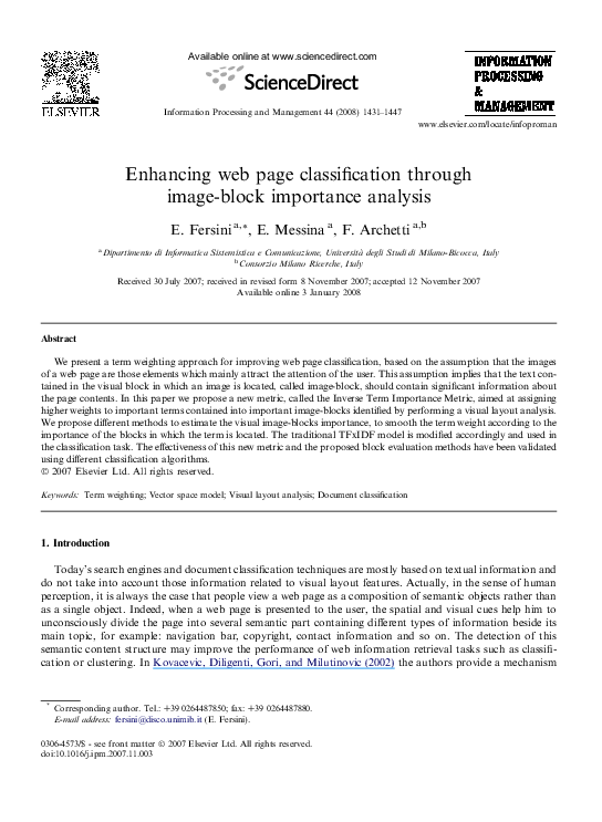 (PDF) Enhancing web page classification through image-block importance analysis