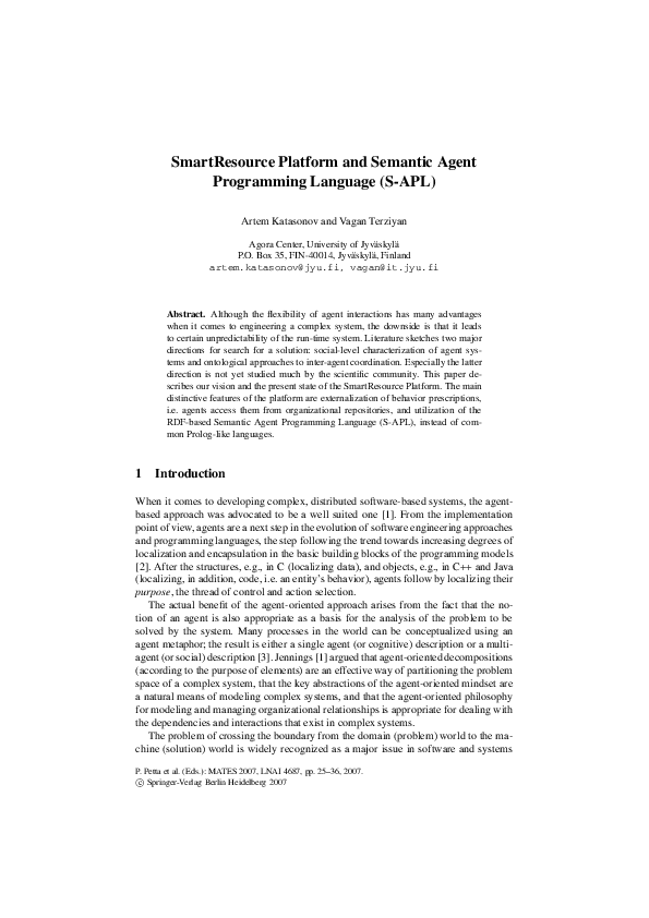 (PDF) SmartResource Platform and Semantic Agent Programming Language (S-APL