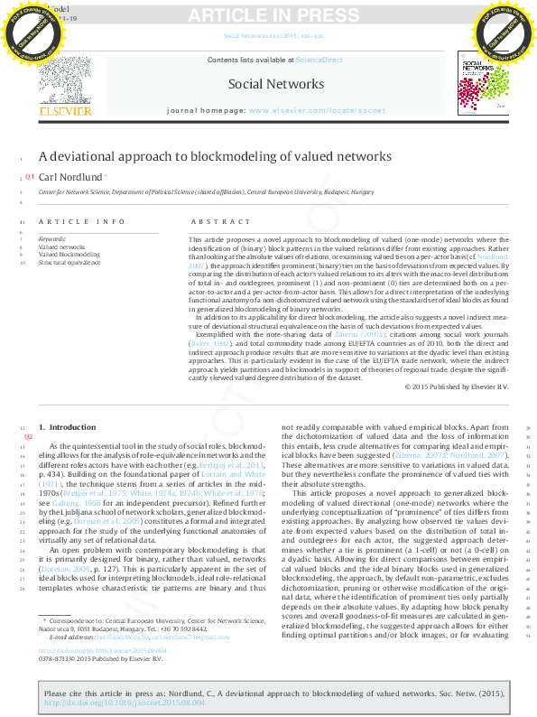 (PDF) A deviational approach to blockmodeling of valued networks (pre-publication version)