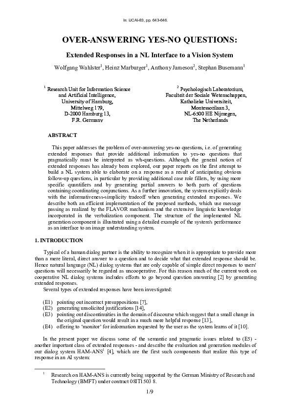 (PDF) Over-Answering Yes-No Questions: Extended Responses in a NL ...
