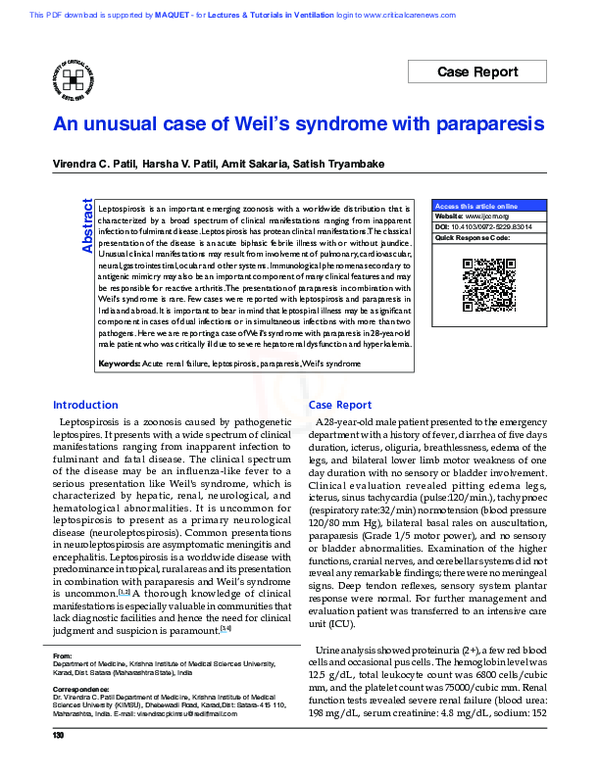 (PDF) An unusual case of Weil's syndrome with paraparesis