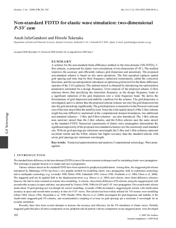 (PDF) Non-standard FDTD for elastic wave simulation: two-dimensional P-SV case