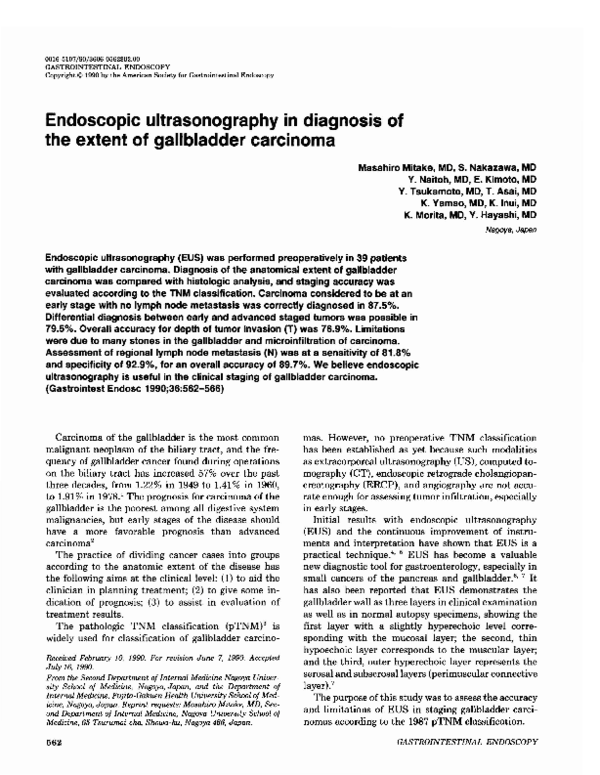 (PDF) Endoscopic ultrasonography in diagnosis of the extent of gallbladder carcinoma | Ken-Ichi ...