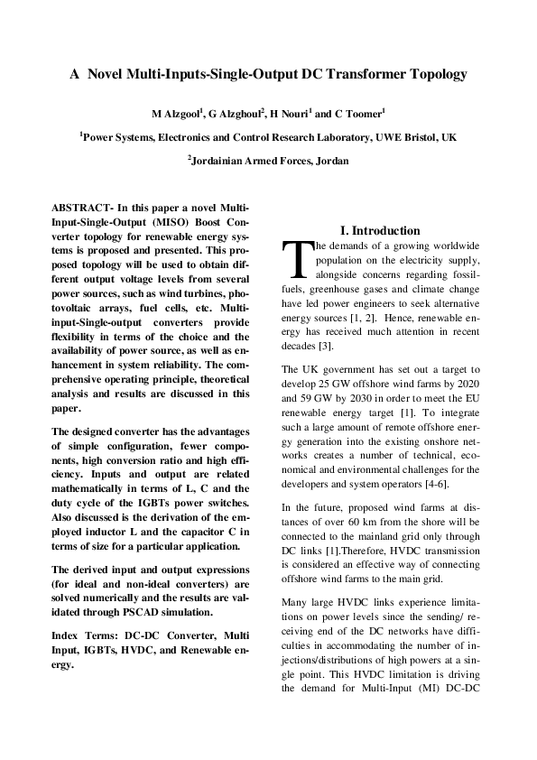 (PDF) A Novel Multi-Inputs-Single-Output DC Transformer Topology