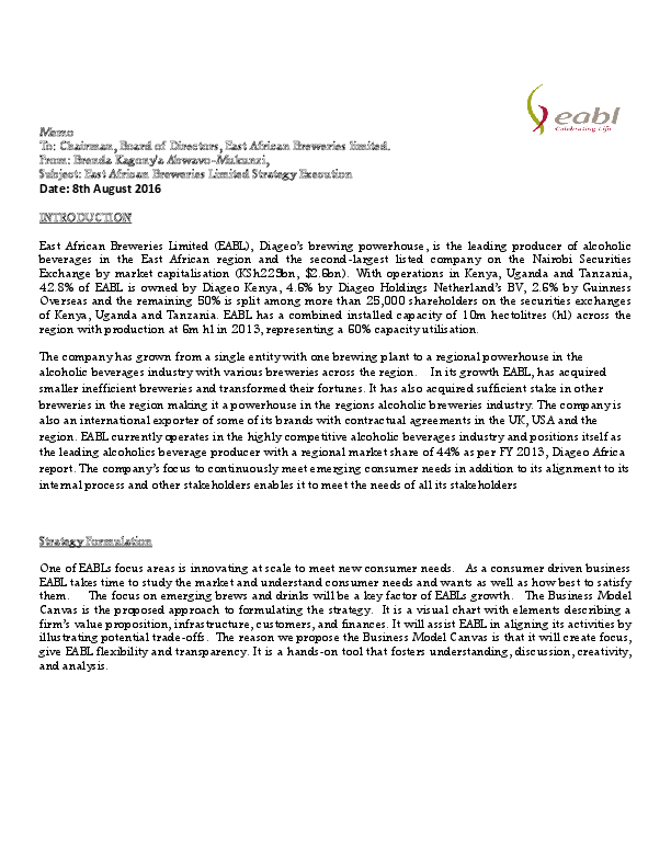 (PDF) EABL STRATEGY IMPLEMENTATION ASSIGNMENT