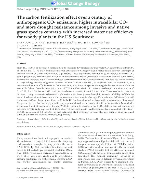 (PDF) The carbon fertilization effect over a century of anthropogenic ...