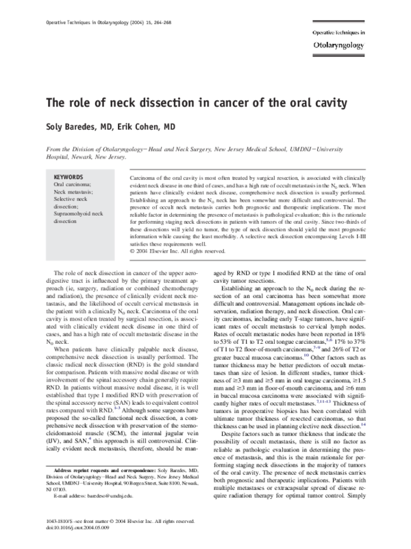 (PDF) The role of neck dissection in cancer of the oral cavity