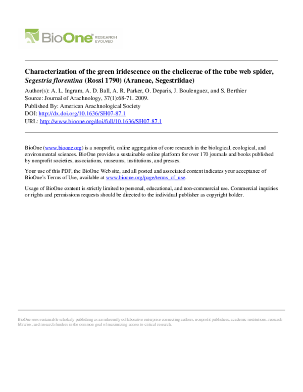 (PDF) Characterization of the green iridescence on the chelicerae of ...