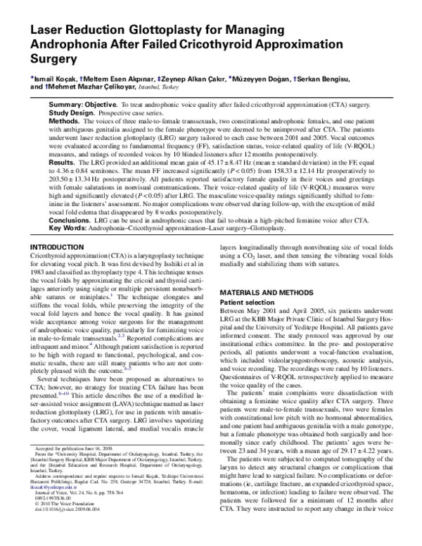(PDF) Laser Reduction Glottoplasty for Managing Androphonia After ...