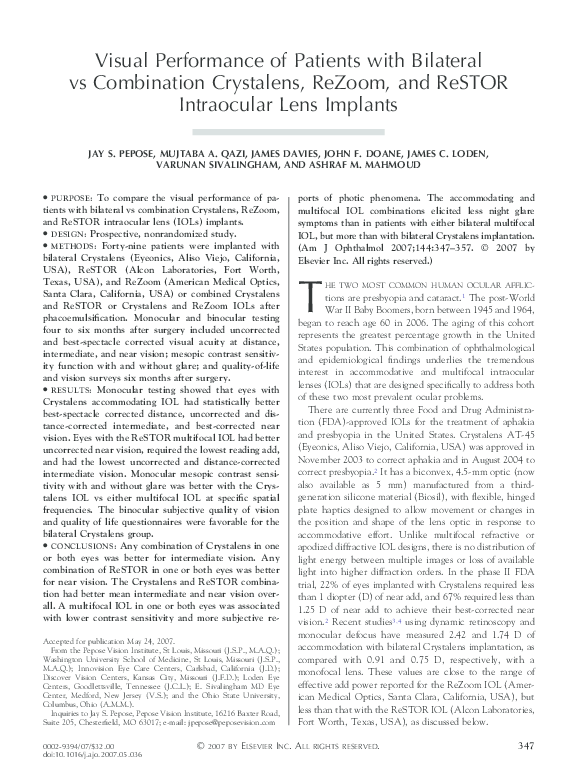 (PDF) Visual Performance of Patients with Bilateral vs Combination ...