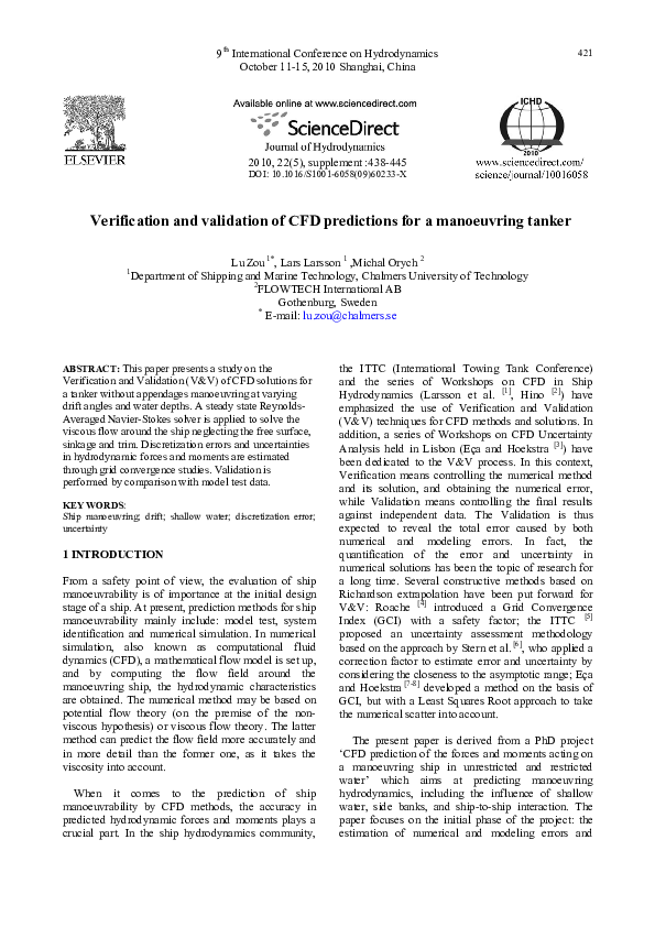 (PDF) Verification and validation of CFD predictions for a manoeuvring tanker