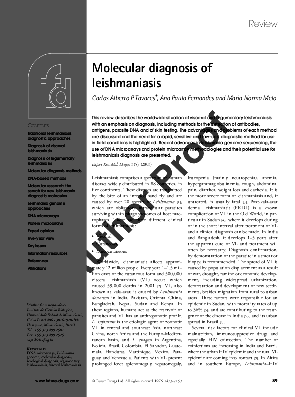 (PDF) Molecular diagnosis of leishmaniasis