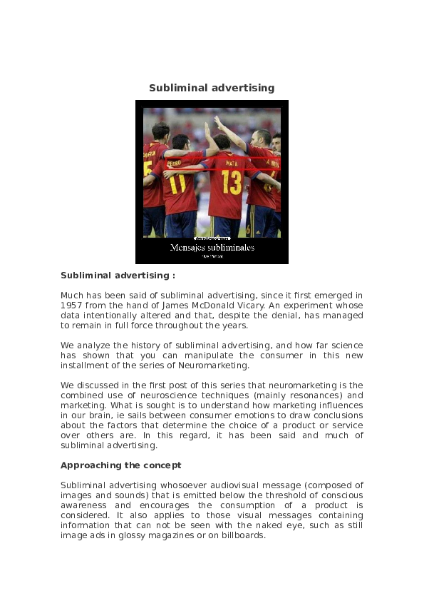 (DOC) Subliminal advertising Subliminal advertising