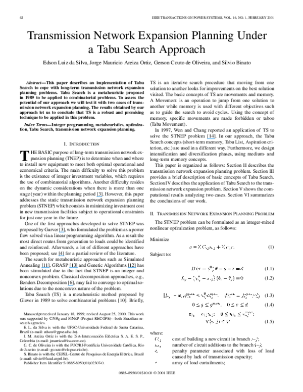 (PDF) Tabu Search for Transmission Network Expansion Planning (PDF) Tabu Search for Transmission Network Expansion Planning