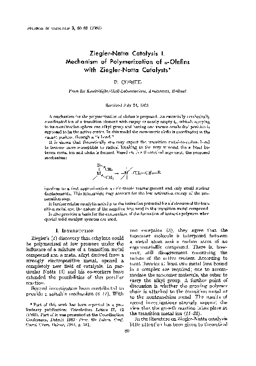 (PDF) Ziegler-Natta catalysis I. Mechanism of polymerization of $alpha ...