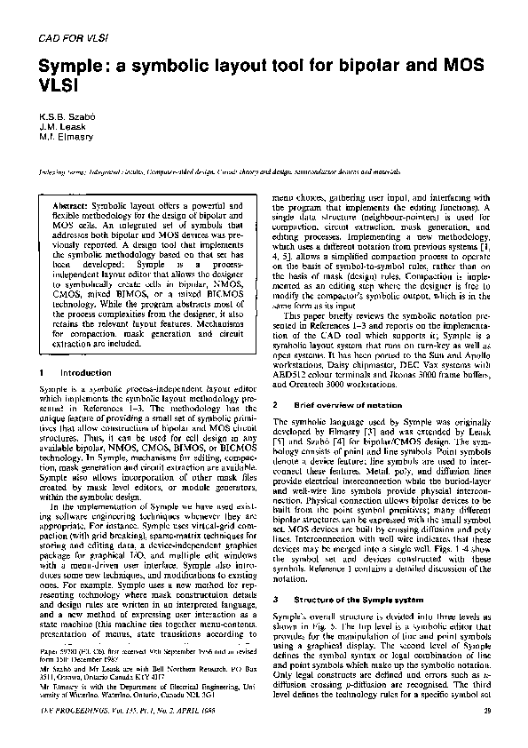 Pdf Cad For Vlsi Symple A Symbolic Layout Tool For Bipolar And Mos Vlsi