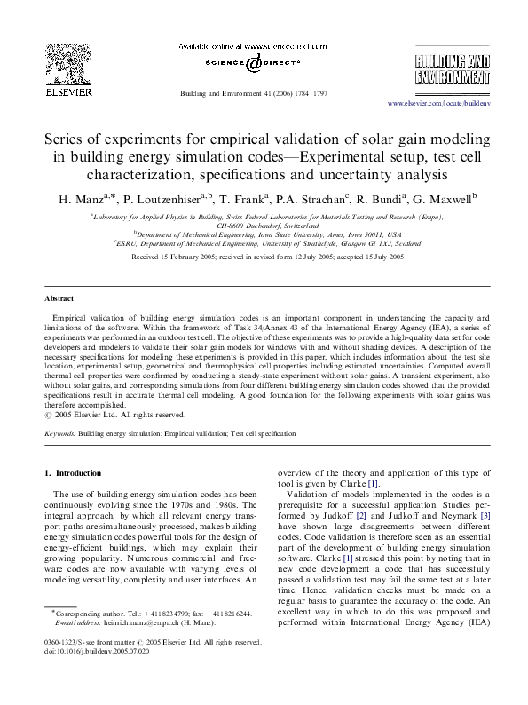 Pdf Series Of Experiments For Empirical Validation Of Solar Gain Modeling In Building Energy