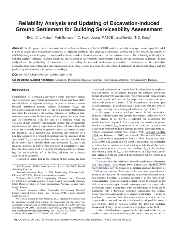 (PDF) Reliability Analysis and Updating of Excavation-Induced Ground ...