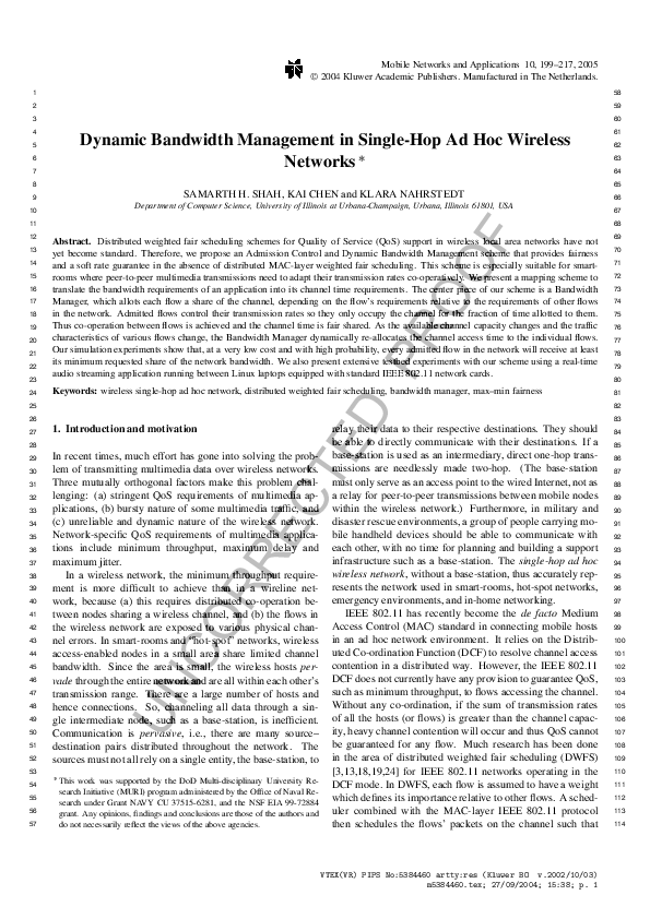 (PDF) Dynamic Bandwidth Management in Single-Hop Ad Hoc Wireless Networks