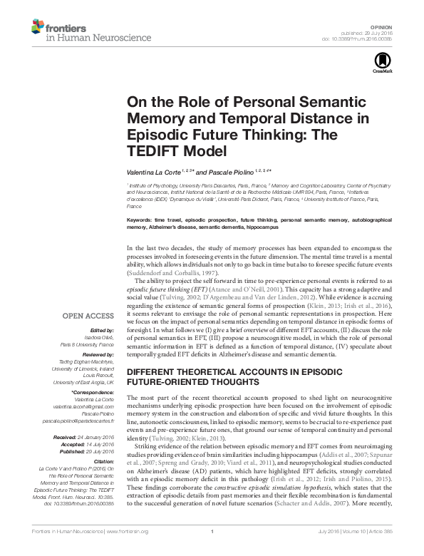 (PDF) On the Role of Personal Semantic Memory and Temporal Distance in ...