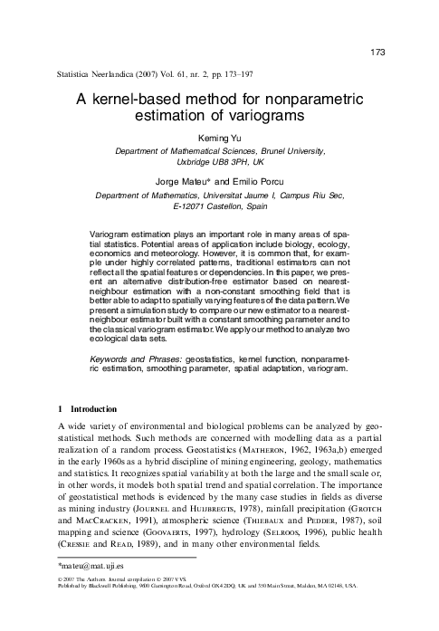 Pdf A Kernel Based Method For Nonparametric Estimation Of Variograms