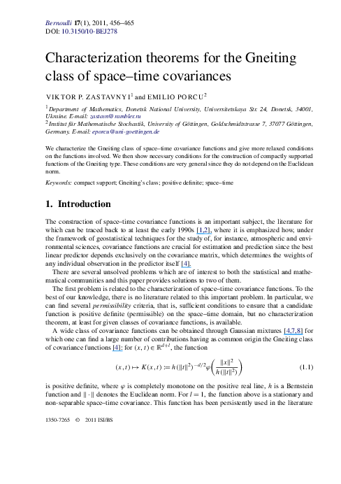 (PDF) Characterization theorems for the Gneiting class of space–time ...