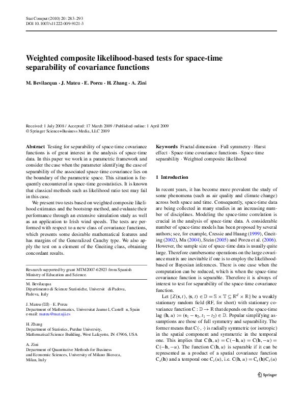 Pdf Weighted Composite Likelihood Based Tests For Space Time
