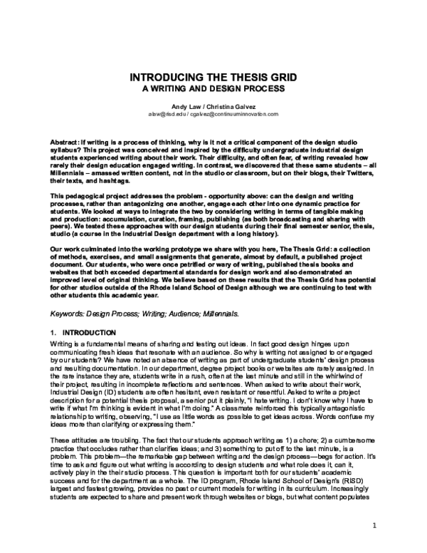 (DOC) Introducing The Thesis Grid A Writing and Design Process