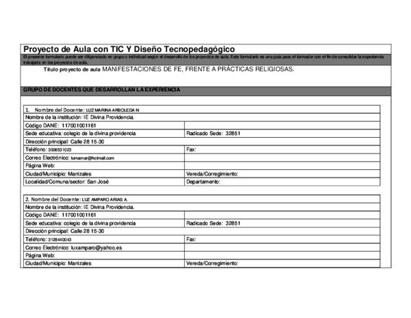 (PDF) Proyecto de Aula con TIC Y Diseño Tecnopedagógico
