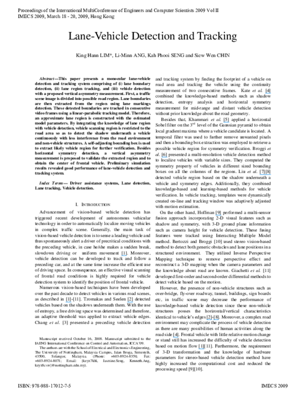 (PDF) Vision-based Lane-Vehicle Detection and Tracking