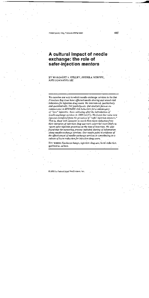 (PDF) A Cultural Impact of Needle Exchange: The Role of Safer-Injection ...