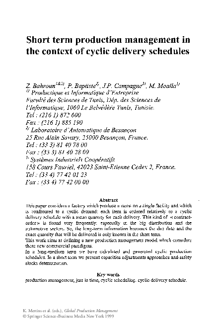 (PDF) Short term production management in the context of cyclic ...