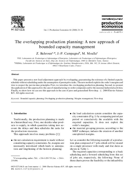 (PDF) The overlapping production planning: A new approach of bounded ...