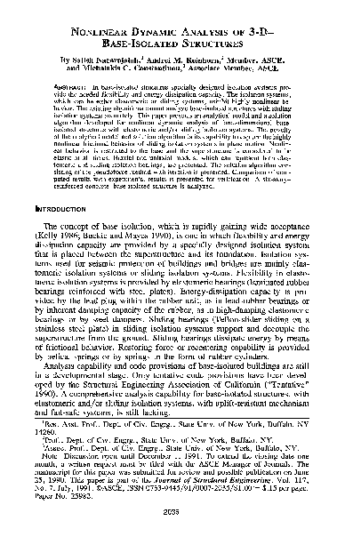 Pdf Nonlinear Dynamic Analysis Of 3 D Base Isolated Structures