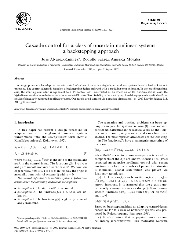 Pdf Cascade Control For A Class Of Uncertain Nonlinear Systems A Backstepping Approach