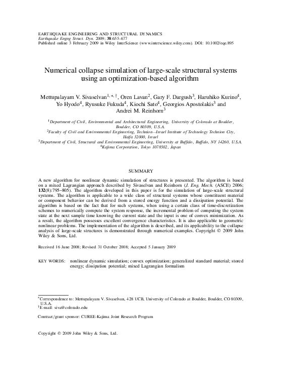 Pdf Numerical Collapse Simulation Of Large Scale Structural Systems Using An Optimization