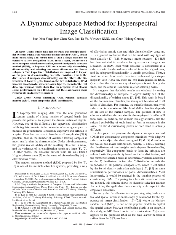 (PDF) A Dynamic Subspace Method for Hyperspectral Image Classification