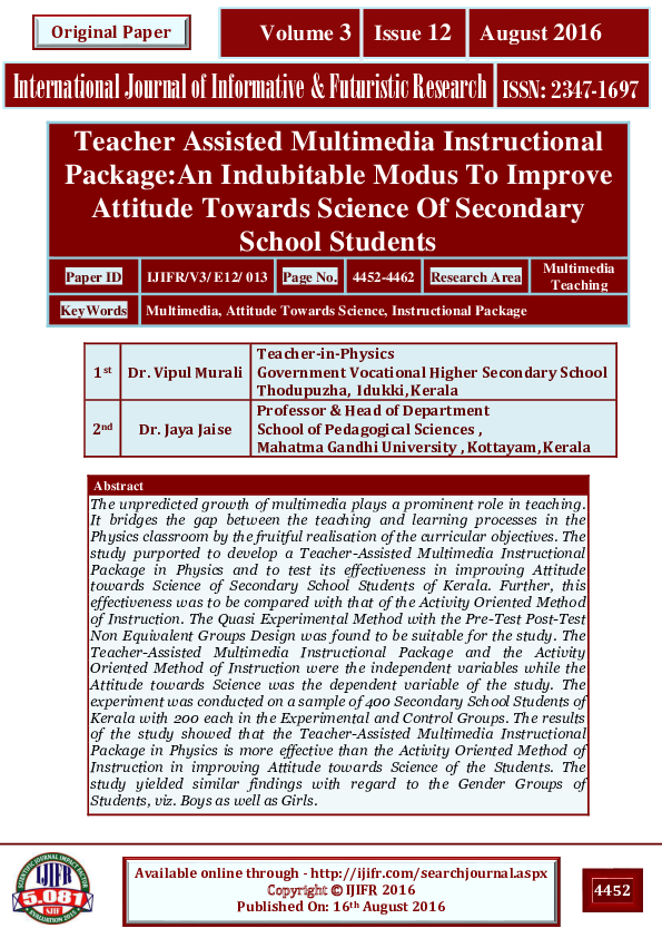 (PDF) Teacher Assisted Multimedia Instructional Package:An Indubitable ...