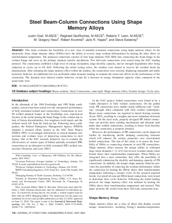 (PDF) Steel Beam-Column Connections Using Shape Memory Alloys