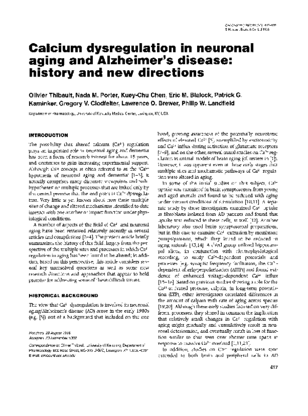 (PDF) Calcium dysregulation in neuronal aging and Alzheimer's disease: history and new directions