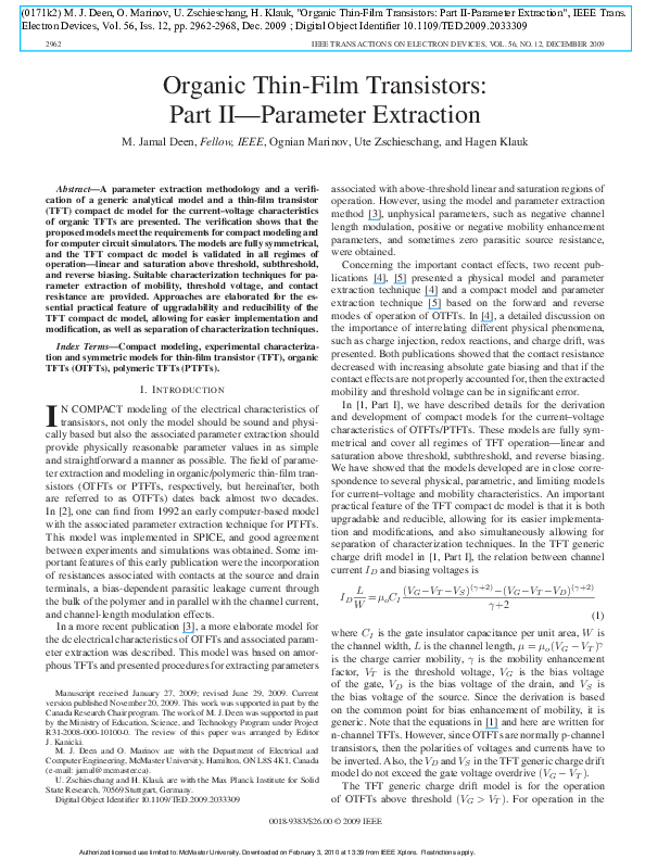 (PDF) Organic Thin-Film Transistors: Part II—Parameter Extraction