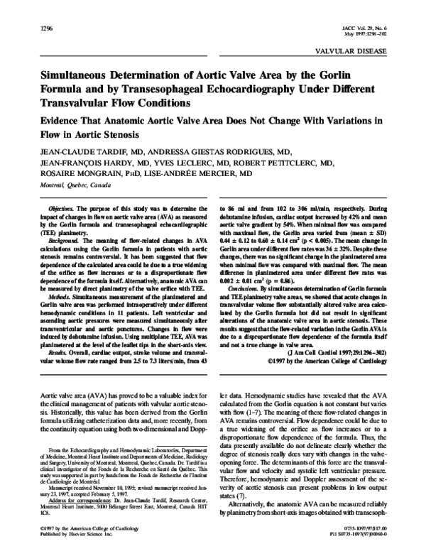 (PDF) Simultaneous Determination of Aortic Valve Area by the Gorlin ...