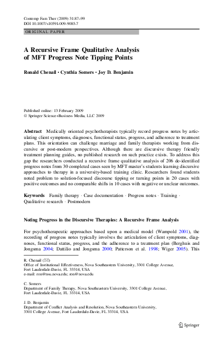 (PDF) A Recursive Frame Qualitative Analysis of MFT Progress Note ...