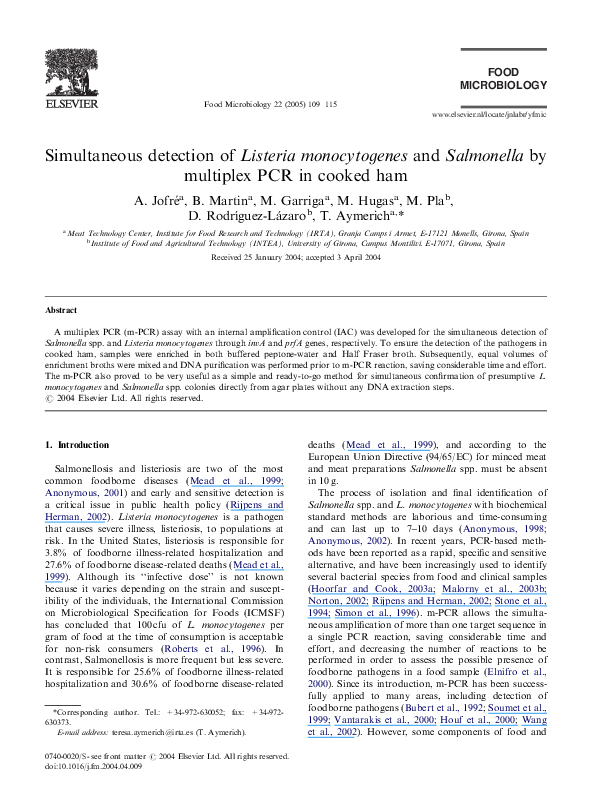 (PDF) Simultaneous detection of Listeria monocytogenes and Salmonella spp. in dairy products ...