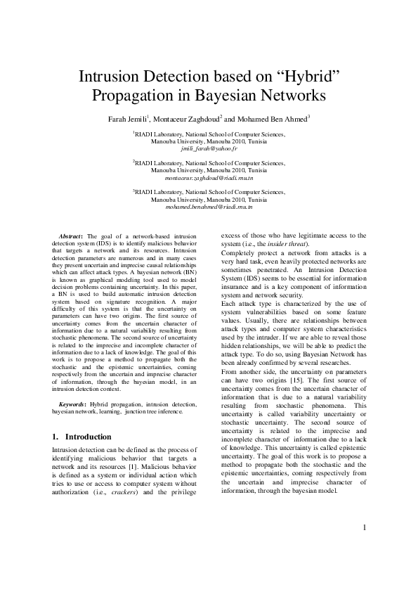 (PDF) Intrusion detection based on "Hybrid" propagation in Bayesian Networks